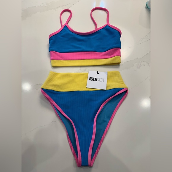 Beach Riot | Swim | Nwt Beach Riot Small Colorblock Swim Set | Poshmark